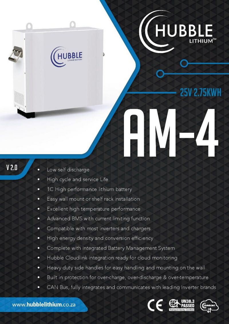 Hubble AM4 2.75kWh 25.6V Lithium Battery – Solar Equipment